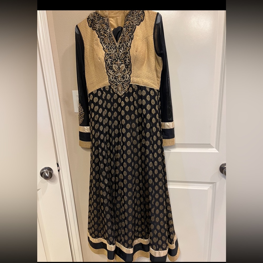 3 Pc Long Gown Dupata & Chori Dar Pajama - Gem